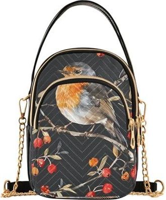 Mnsruu Sac à bandoulière pour femme - Motif rouge-gorge et oiseaux - Petit sac à bandoulière avec sangle réglable