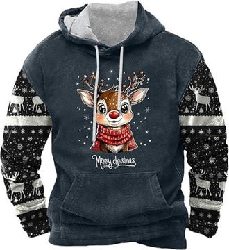 Generic DENGJIAMY - Sweat &agrave; capuche de No&euml;l moche pour homme, grande taille, chemise de vacances de No&euml;l, chemise &agrave; manches longues avec capuche imprim&eacute; P&egrave;re 