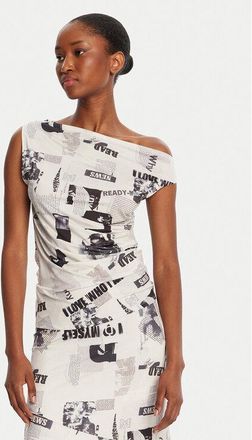 Desigual Bluse Breaking News 25WWTK10 Écru Regular Fit