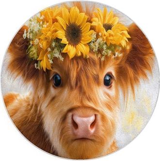 Generic 180 cm Kaki Tapis Rond Salon, Dessin Anim&eacute; Animaux Veau Imprim&eacute; Tapis de Sol Antid&eacute;rapant, Contemporain pour Chambre Cuisine Balcon Terrasse Salle &agrave; M