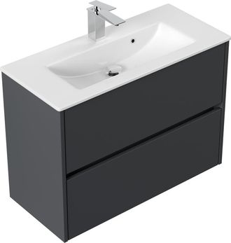 Magnolia Home Badm&ouml;bel Taifun Slimline 80cm 2 grifflose SoftClose Ausz&uuml;ge Grafit