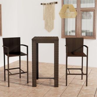 vidaXL 3-tlg. Garten-Bar-Set mit Armlehnen Poly Rattan Braun - Vidaxl