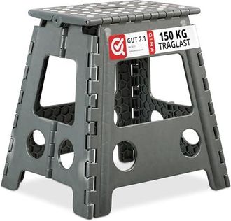 Relaxdays Klapphocker faltbar, Camping Hocker, großer Badhocker, bis 150 kg, Kunststoff, HBT: 39 x 39 x 32 cm, hellgrau