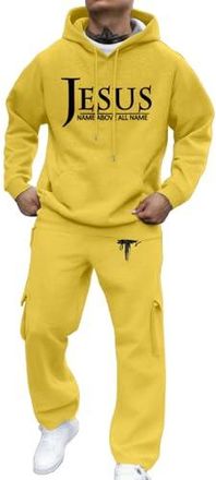 Generic Surv&ecirc;tements pour homme avec imprim&eacute; lettres, sweat &agrave; capuche, jambe droite, poche ample, ensemble d&eacute;contract&eacute; pour le sport quotidien, jogging, hauts