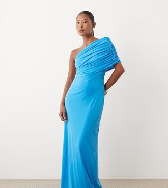 Tfnc Petite Robe longue drap&eacute;e et asym&eacute;trique coupe moulante - Bleu vif