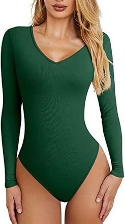 Generic Body &agrave; manches longues pour femme - Body sexy - Body &eacute;troit - Sous-v&ecirc;tement &eacute;l&eacute;gant &agrave; manches longues pour femme, 0518c-vert, S