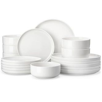 Malacasa Série LUNA Service de Table 18 Pièces en Porcelaine Blanche pour 6 Personnes avec Assiettes Plates, Assiettes à Dessert, Bols à Céréales, Service de V