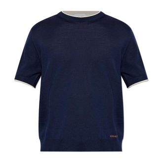 Versace Homme, Pulls, Bleu, Taille: XL T-shirt en Tricot de Laine