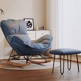 Generic Lesestuhl Eisenrahmen Schaukelstuhl Mit Fußstütze Kippschutz An Den Beinen Füllung Aus Kunstbaumwolle Passt Sich Den Körperkonturen An 91 X 40 X 70 cm