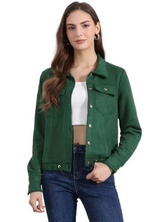 Allegra K Veste de motard d&eacute;contract&eacute;e pour femmes avec col pointu et poches plates Vert L