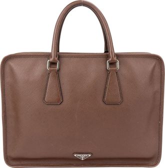 Prada Crossbody Bags - Prada Brown Saffiano Leather Triangle Business Han - Gr. unisize - in Braun - f&uuml;r Damen