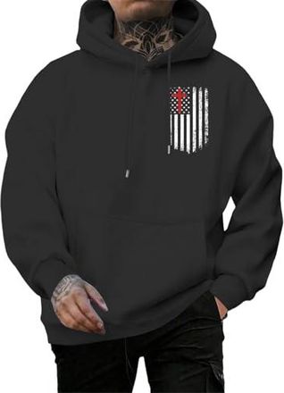 Generic Sweat &agrave; capuche chr&eacute;tien surdimensionn&eacute; pour homme, motif drapeau chr&eacute;tien avec croix | Pull &agrave; capuche pour lautomne et lhiver, Noir, 3XL