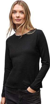 Street One Damen 3228739 Jersey-Shirt mit Leo-Detail, Black, 38