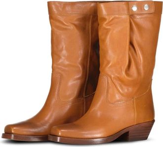 Isabel Marant Leder-Biker-Stiefel mit Knopfdetail - - Shoes - Damen - Braun - 37 EU