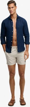Superdry Short de bain 15 pouces &agrave; imprim&eacute; g&eacute;om&eacute;trique de qualit&eacute; sup&eacute;rieure - Blanc/bleu