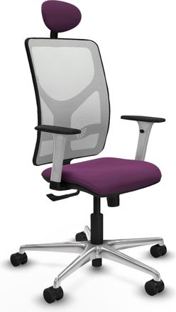 Piqueras y Crespo B&uuml;rostuhl mit wei&szlig;en und schwarzen Armlehnen, h&ouml;henverstellbare Lendenwirbelst&uuml;tze und festes Kopfteil, ausgestattet mit 3 Positionen, Wei&szlig;/Violett