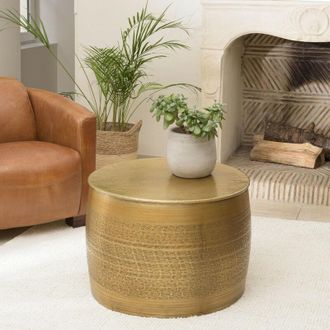 Macabane Macabane - honore - Table basse alu 60x60cm couleur laiton pied motifs arabesques