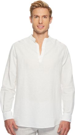 Perry Ellis Herren Lang&auml;rmeliges Popover-Shirt aus Leinen-Baumwolle Hemd mit Button-Down-Kragen, Bright White, L