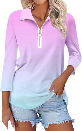 Generic Polo pour femme, haut de gamme dautomne 2024, manches longues, revers décontracté, fermeture éclair quart de longueur, coton classique, pour sports de