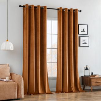 Miulee Vorhang Samt Brun Doré mit Ösen, Super Weich Samtvorhang für Deko Schlafzimmer Wohnzimmer, 2 Stück Samt Gardinen Blickdicht Verdunkelung Jedes 140x280