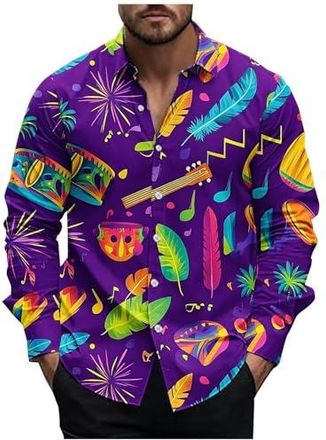 Generic Costume de carnaval pour homme - Chemise &agrave; manches longues - Chemise d&eacute;contract&eacute;e &agrave; manches longues - Imprim&eacute; masque - Chemise d&eacute;t&eacute; respirante - Chemi