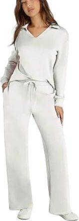 Generic Survêtement 2 pièces pour femme, ensemble de vêtements de sport tendance, ensemble de vêtements de sport coordonné ensembles de couleur unie, pull, pa