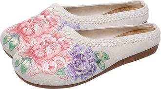 UPKOCH Chaussures Femme Plates Brod&eacute;es Style Ethnique Confortables et L&eacute;g&egrave;res Souples et &Eacute;l&eacute;gantes pour Usage Quotidien Blanc