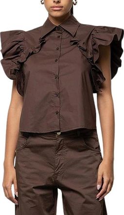 Kaos Kaos, Femme, Blouses et Chemises, Brun, Taille: 36 FR Chemise &agrave; manches &agrave; volants