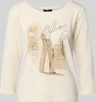 Monari Regular Fit T-Shirt aus elastischem Viskose-Mix mit Motiv-Print