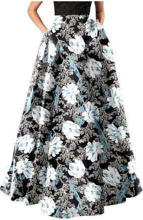 Generic Jupe bohème longue pour femme - Taille élastique - Jupe dété - Jupe longue - Jupe de loisirs élégante - Jupe plissée - Taille haute - Swing - Jupe tra