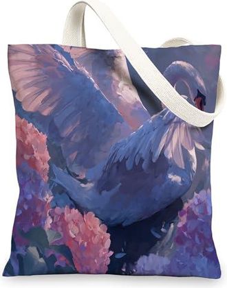 Generic Sac fourre-tout en toile motif cygne, motif oiseau artistique, réutilisable, élégant, léger, lavable, sac en toile pour voyage, plage, salle de sport,