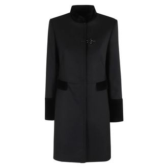 Fay Samtkragenmantel Schwarz Langarm - - Coats - Damen - Schwarzk - XL