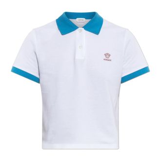 Versace Piqu&eacute;-Polohemd aus bestickter Baumwolle - - Tops - Damen - Wei&szlig; - 2XS