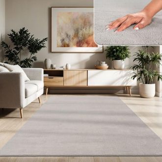 Paco Home Paco Home - Moderner Wohnzimmer Teppich Kurzflor Waschbar Weich Einfarbig Felloptik Anti-Rutsch 200x280 cm, Silber