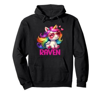 BDAZ Rabe Personalisierter Name Buntes Einhorn Frauen M&auml;dchen Pullover Hoodie