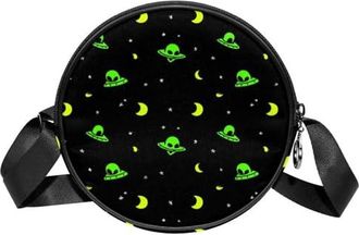 Generic Sac &agrave; bandouli&egrave;re rond pour femme, petit sac &agrave; bandouli&egrave;re vert avec fermeture &eacute;clair, bretelles r&eacute;glables, sac &agrave; main rond d&eacute;contract&eacute; pour femmes et