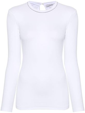 Brunello Cucinelli t-shirt &agrave; bord orn&eacute; de perles - Blanc