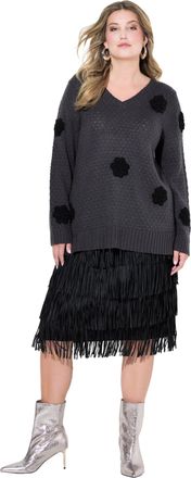 Miamoda Damen gro&szlig;e Gr&ouml;&szlig;en &Uuml;bergr&ouml;&szlig;en Plus Size Pullover, Classic Fit, 3D Bl&uuml;ten, Seitenschlitze anthrazit 46+ 836040110-46+