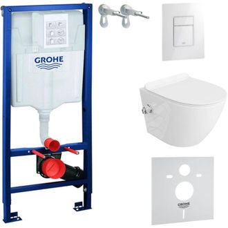 Domino Grohe wc Set mit Vorwandelement, Wand-WC und Sp&uuml;lknopf