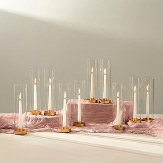 Nuptio Kerzenst&auml;nder Goldene Glaszylinder Metall- 10 St&uuml;cke Kegel Kerzenhalter Stabkerze Pack Kerzen Klarglas Hurricane Schatten Spitze Kerzen Modern Hochzei