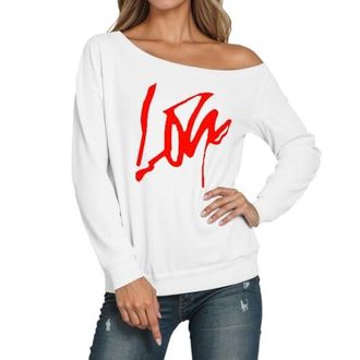 Generic T-shirts graphiques surdimensionn&eacute;s &agrave; manches longues pour la Saint-Valentin 2026, blanc, XL