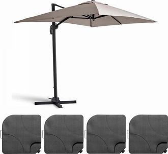 Oviala Parasol d&eacute;port&eacute; 2x3 m et 4 dalles &agrave; remplir aluminium taupe