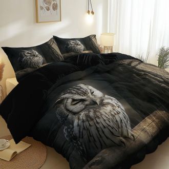 Generic Bettwäsche 135 x 200 cm Ruhige Eule Design - Sommer Bettwäsche Set Weich Microfaser, Atmungsaktiv & Hautfreundlich - Wendebettwäsche mit Reißverschlus