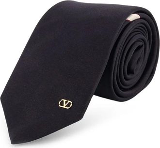Valentino Garavani Homme, Accessoires, Noir, Taille: ONE Size Valentie Cravate en soie avec d&eacute;tail Signature VLogo