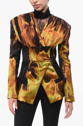 Balmain Kragenloser Blazer FIRE aus bedrucktem Satin Balmain
