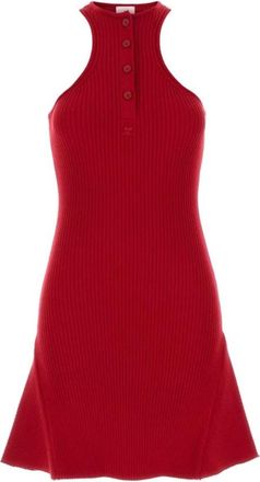 Courr&egrave;ges Robe en maille c&ocirc;tel&eacute;e &agrave; col b&eacute;nitier - Femme - Robes - Rouge - Taille: 36 FR