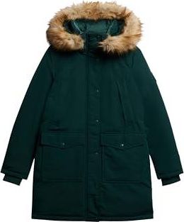 Superdry Parka Everest pour femme avec bordure en fourrure synth&eacute;tique, Vert &eacute;mail, M
