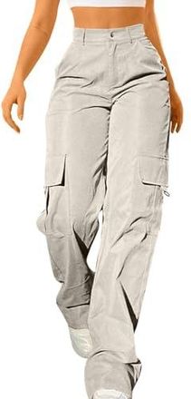 Generic Pantalon cargo de travail pour femme, contr&ocirc;le du ventre, jambe droite, taille haute, &agrave; enfiler, coupe ample, bas palazzo avec plusieurs poches pour e