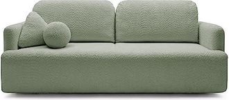 Selsey Dreisitzer-Sofa Lambina mit Schlaffunktion, Bettkasten, Boucle-Bezug in Salbeigrün