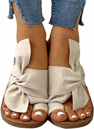 Onsoyours Sandales Femme Plates Tongs Sandales Élégantes Casual Claquettes Nu Pieds Bout Ouvert Chaussures Hallux Valgus Sandales de Plage A Beige 41 EU